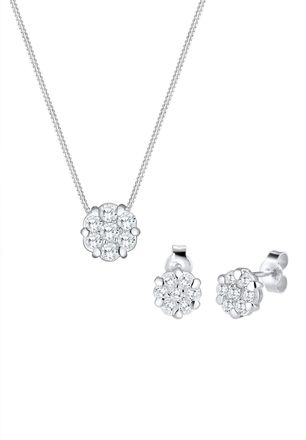 Elli Schmuckset Damen Blume mit Zirkonia Kristalle in 925 Sterling Silber