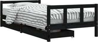 vidaXL Cadre de lit enfant avec tiroirs noir 90x200 cm bois pin massif