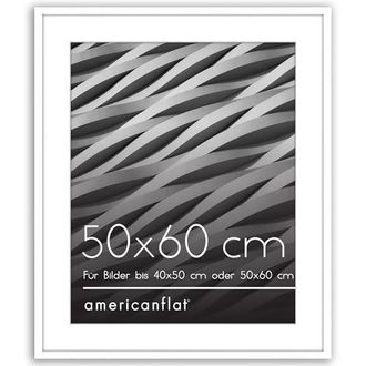 Americanflat Bilderrahmen 50x60 cm Wei&szlig; - Bilderrahmen 40x50 cm mit Passepartout - aus Kunststoff mit poliertem Plexi-Scheibe