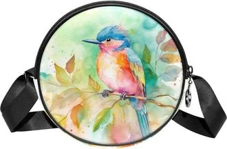 Generic Petit sac &agrave; bandouli&egrave;re circulaire pour femme, sac &agrave; bandouli&egrave;re aquarelle avec fermeture &eacute;clair, bretelles r&eacute;glables, sac &agrave; main rond d&eacute;contract&eacute; pou