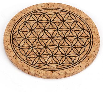 NKlaus 1 x 100% Natur Kork Wiederverwendbare Untersetzer 9cm Blume des Lebens aus Kork f&uuml;r Tassen Glas Getr&auml;nkeuntersetzer rund 12988