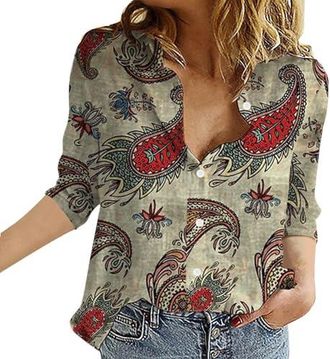 Generic Hauts en coton et lin pour femme &agrave; manches longues - Blouses d&eacute;t&eacute; pour femmes grande taille - Blouses et chemises unies pour les vacances, hauts de tr