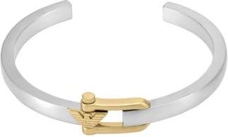 Emporio Armani Bracelet ouvert en acier inoxydable pour hommes, Argent et or foncé