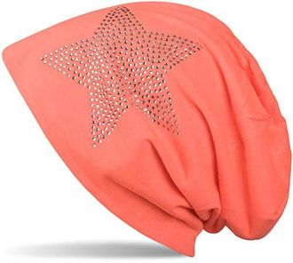 styleBREAKER Chapeau Bonnet Classique avec Application Strass &eacute;toiles, Facile, Unisexe 04024019, Couleur:Orange n&eacute;on