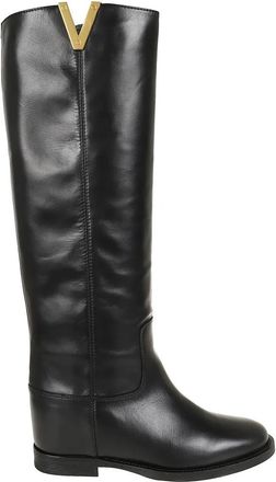 Via Roma 15 Stiefel - Knee-High Black Calfskin Boots With Internal Wedge - Gr. 37 (EU) - in Schwarz - für Damen
