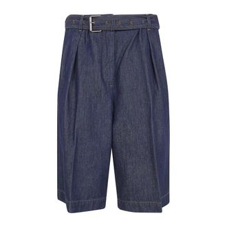Dries Van Noten High-Waisted Pleated Denim Shorts with Belt - - Shorts - Damen - Blau - S