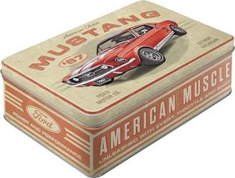 Nostalgic Art Bo&icirc;te de conservation r&eacute;tro plat, 2,5 l, Ford Mustang - GT 1967 Red - Id&eacute;e cadeau pour fans de Ford, Official License Product (OLP), r&eacute;cipient en t&ocirc;le