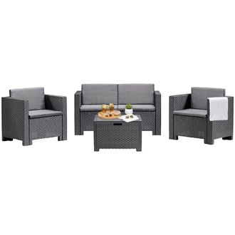 Dmora Loungeset f&uuml;r drau&szlig;en Camisano, Outdoor-Lounge mit Couchtisch, Terrassenset mit Kissen, Gartenkomposition mit Sofa und Sesseln, Made in Italy