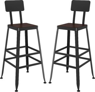Generic Barhocker im industriellen Vintage-Stil, hohe K&uuml;cheninsel-Barhocker mit R&uuml;ckenlehne und Metallbeinen, ideal f&uuml;r ESS- und Wohnzimmer, 66/76 cm (26/30 Z