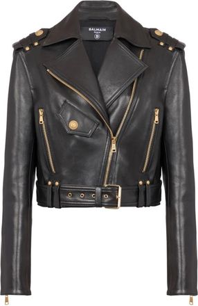 Balmain Femme, Vestes, Noir, Taille: 40 FR Veste biker en cuir zipp&eacute;e