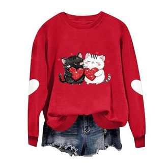 Generico 2026 Sweatshirt &agrave; manches longues pour femme Imprim&eacute; Saint Valentin D&eacute;contract&eacute; Col rond Tops sans capuche Sweats de course, Rouge past&egrave;que (Rojo sand