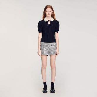 Sandro Pull en maille torsad&eacute;e col perl&eacute;