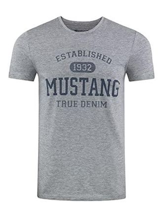Mustang Jeans T-shirt dété pour homme - Coupe droite - Col rond - Manches courtes - Avec logo imprimé - En coton - Noir, blanc, bleu, gris, vert - Tailles S, M, L, 