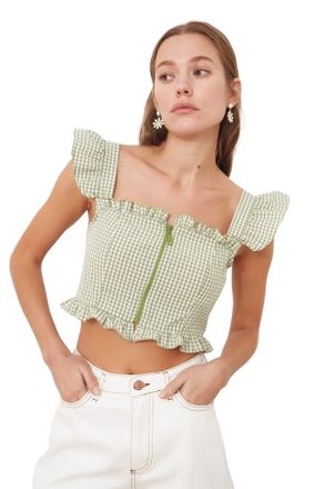 Trendyol Trendyol Damen Woman Regular Standard Square Collar Woven Blouse Hemd, Green, 40