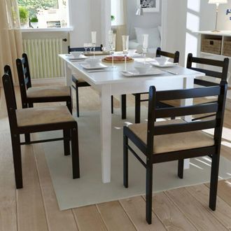 vidaXL Esszimmerst&uuml;hle 6 Stk. Braun Massivholz und Samt Vidaxl