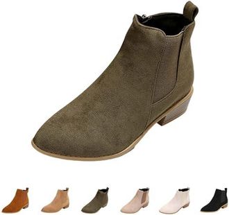 Generico Bottines femme automne basses, bottines dhiver douces à talons bas, bottes confortables Chelsea pour femme, vert, 39 EU