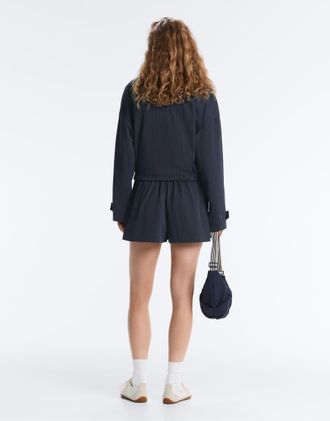 Oysho Jacke aus Baumwoll-Pikee in Marineblau mit Nadelstreifen und Polokragen-Navy