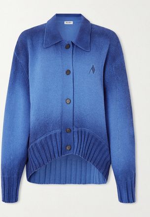 The Attico Cardigan Asymétrique En Laine Et Cachemire Mélangés À Dégradé Et À Broderie - Bleu
