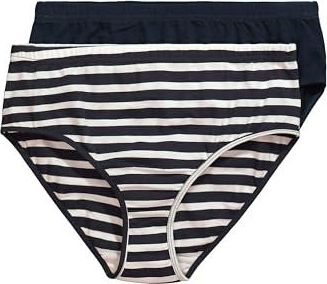 Ulla Popken Slips, 2er-Pack, Uni/Ringel, Biobaumwolle, Blanc cassé, 50-52 Femmes