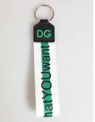 Dolce & Gabbana Mens Green Logo Polyester Silver Brass Holder Keychain Keyring Pvc Accessory