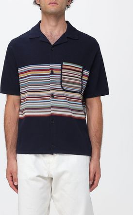 Paul Smith Cardigan &agrave; manches courtes en coton &agrave; rayures avec col cubain