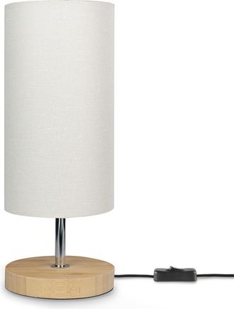 Paco Home Tischleuchte Wohnzimmer Nachttischlampe LED Stoffschirmlampe Lampenschirm Tischlampe Holz Modern E14 Uni Bambus