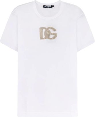 Dolce & Gabbana Homme, Tops, Blanc, Taille: L T-shirt en coton avec &eacute;cusson