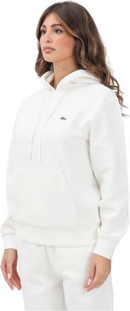 Lacoste Femme, Sweatshirts et sweats &agrave; capuche, Blanc, Taille: 48 FR Piqu&eacute; Sweat &agrave; capuche