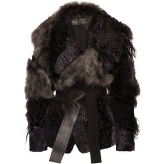 DKNY Leather Trimmed Patchwork Shearling Coat Size XS