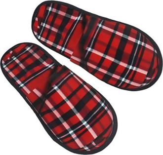 Generic Pantoufles Carreaux Rouges Et Noirs Peluche Pantoufles De Maison Doux Chaussons Maison Pour Camping Voyage Homme M