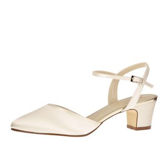 Rainbow Club Brautschuhe Emili - Pumps Sandale - Ivory Satin Blockabsatz - Gr 39.5 EU 6.5 UK