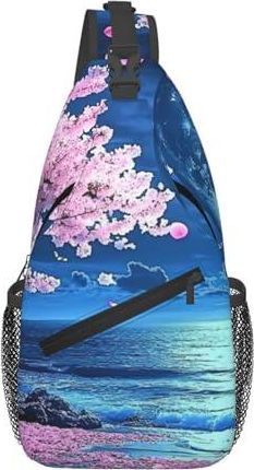 Generic Sac &agrave; dos &agrave; bandouli&egrave;re pour homme Motif fleurs de cerisier et lune