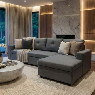 Mendler Ecksofa mit Bettkasten HWC-L16, Couch Sofa L-Form Liegefl&auml;che rechts Nosagfederung Stoff/Textil 290cm - dunkelgrau