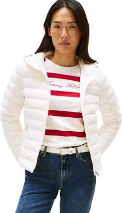 Tommy Hilfiger Veste Matelass&eacute;e Femme Down Hooded Jacket avec Fermeture &Eacute;clair, Blanc (Ivory Silk), L