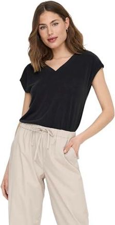 Only Femme T-Shirt col V Manches Courtes Basique, Couleurs:Noir, Taille:XS