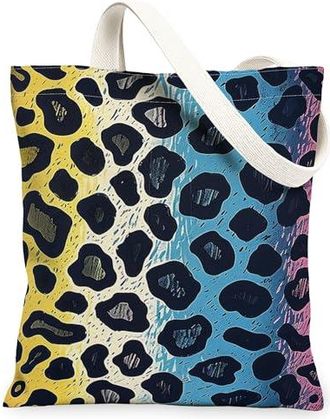 Generic Sac fourre-tout en toile avec imprim&eacute; animal multicolore, motif l&eacute;opard funky sacs &agrave; provisions r&eacute;utilisables, l&eacute;gers et lavables, multicolore, 13x15 
