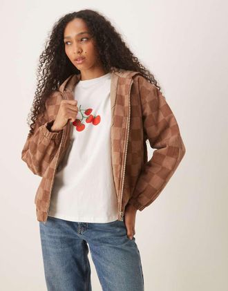 Roxy Feels Good - Gemusterte Cord-Kapuzenjacke in der Farbe Woodsmoke-Brown