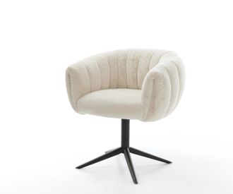 DELIFE Drehstuhl Jada-Flex Pl&uuml;sch Creme-Wei&szlig; Fu&szlig;kreuz Schwarz 360&deg; drehbar Wippfunktion Taschenfederkern, Esszimmerst&uuml;hle