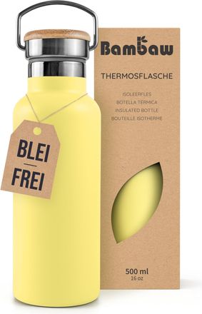 Bambaw Isolierte 500ml Flasche auslaufsichere gelbe Edelstahlflasche - Heißgetränk to go