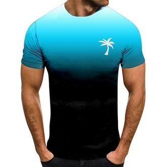Generic T-shirt pour homme avec d&eacute;grad&eacute; de noix de coco pour homme, couleur unie, manches courtes, imprim&eacute;, bleu clair, XXL