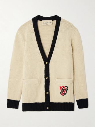 Valentino Garavani Cardigan En Laine &Agrave; Broderie - Cr&egrave;me