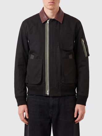 sacai Baumwoll-Bomberjacke mit kontrastierendem Lederkragen und aufgesetzten Taschen