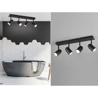 Trio Leuchten Led Deckenstrahler Badezimmerlampe Schwarz 4-flammig, Breite 52cm