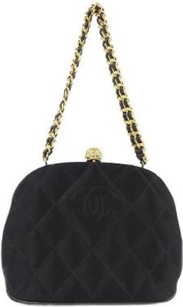 Chanel Sac d&eacute;paule doccasion en satin - Femme - Pre-owned - Noir - Taille: ONE Size