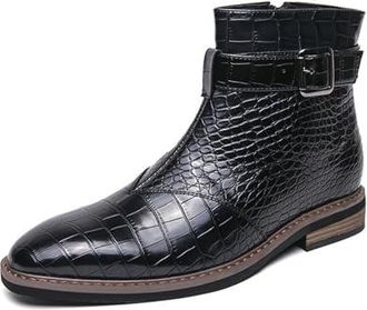 Generic Bottines Chelsea montantes en cuir pour homme avec sangle à boucle Style britannique Bout pointu Fermeture éclair latérale Rétro Business Dress Oxford