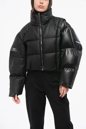 Maison Margiela MM6 Quilted Cropped Down Jacket with Faux Leather Detail Maison Margiela