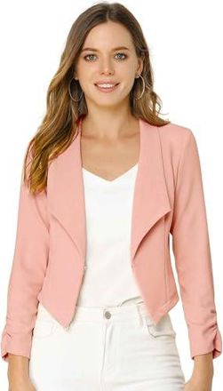 Allegra K Blazer Court Femme pour Bureau & Travail Veste Courte Cintré à Manches Longues avec Revers Cranté Devant Ouvert sans Bouton Rose XS
