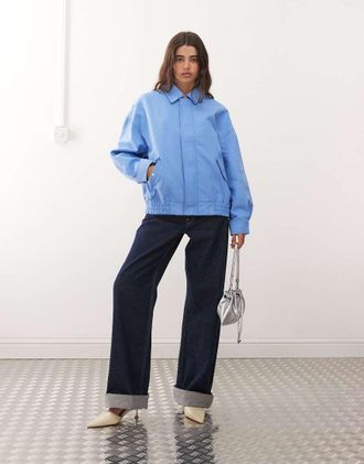 Lioness Kenny - Bomber oversize en toile avec détail au col - Bleu ciel