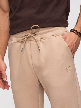 Ombre Sweathose Herren Sweathose Regular Fit Jersey Beige S (kein Set, 1-tlg) Brandmarken-Details