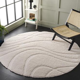 Safavieh Tapis Shag pour Salon, Salle à Manger, Chambre à Coucher - Florida Shag Collection, Tapis à Poil Long, Crème, 122 x 122 cm
